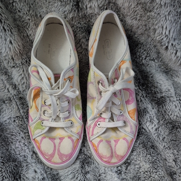 Coach | Shoes | Coach Pastel Patterned Sneakers 30 Box | Poshmark